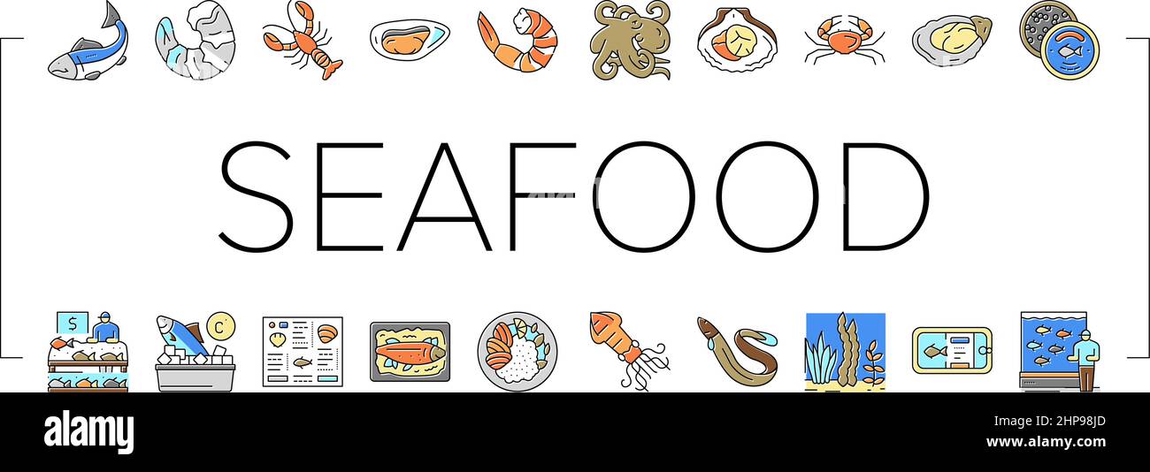 Seafood Cooked Food Dish Menu Icons Set Vector Stock Vector Image & Art ...