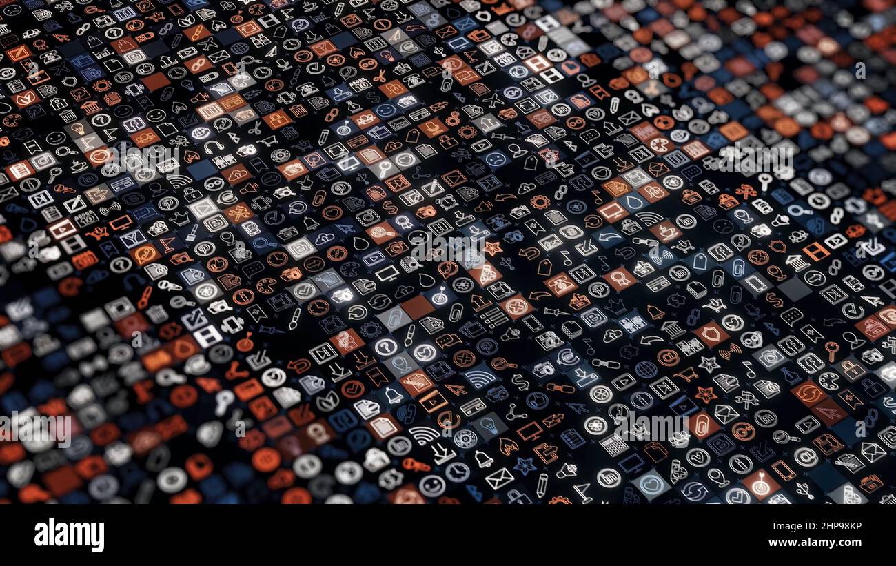 Abstract small edless cells with different icons background, seamless ...