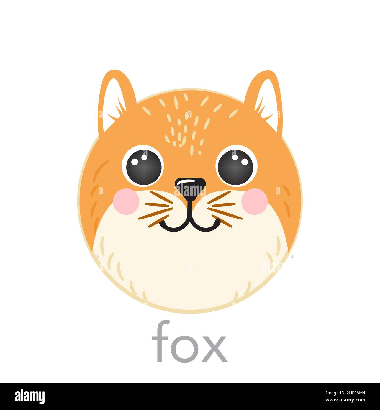 Fox Cute portrait with name text smile head cartoon round shape animal ...