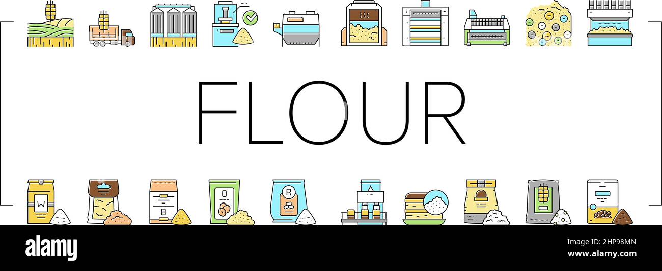 Flour Factory Industry Production Icons Set Vector Stock Vector Image ...