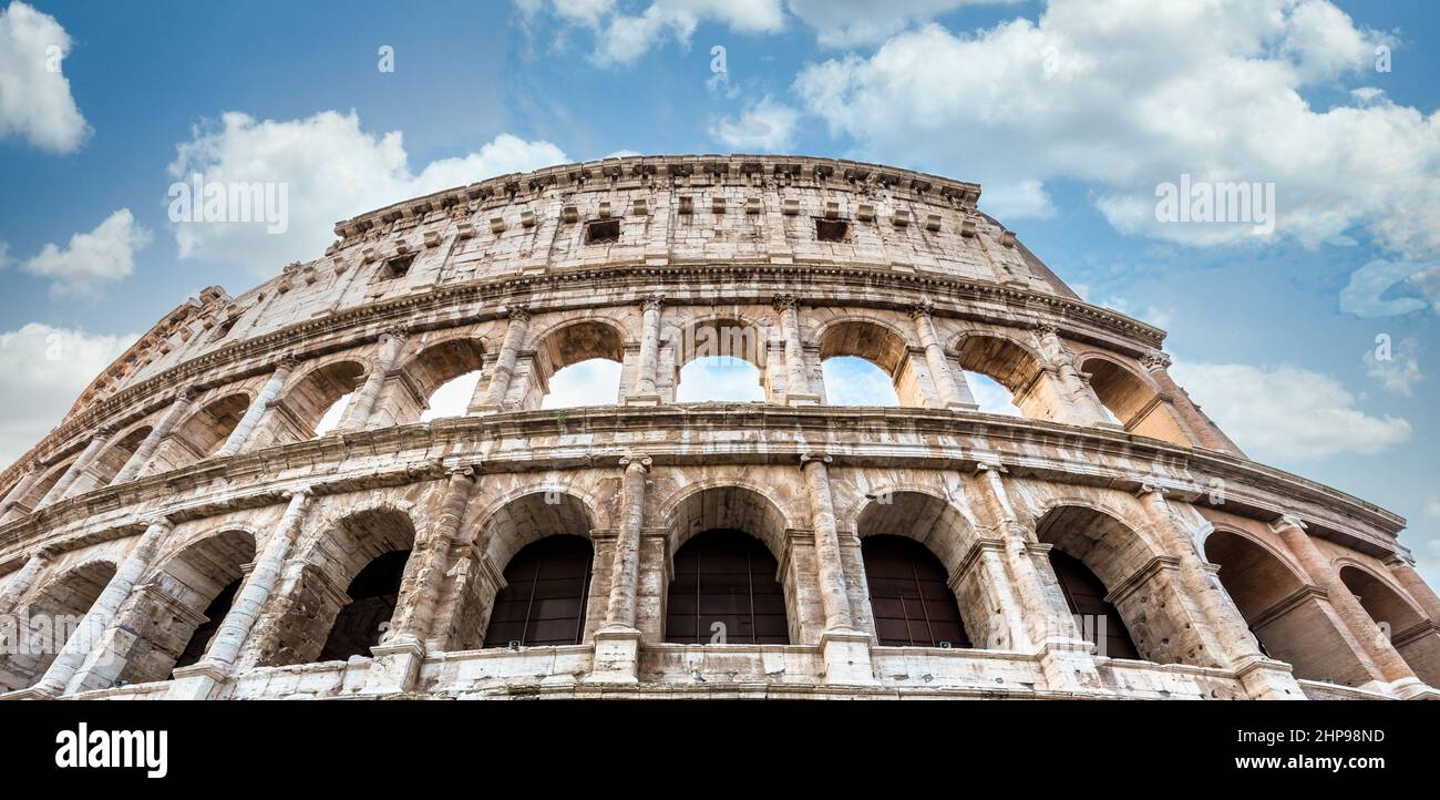 Detail of Colosseum in Rome (Roma), Italy. Also named Coliseum, this is ...