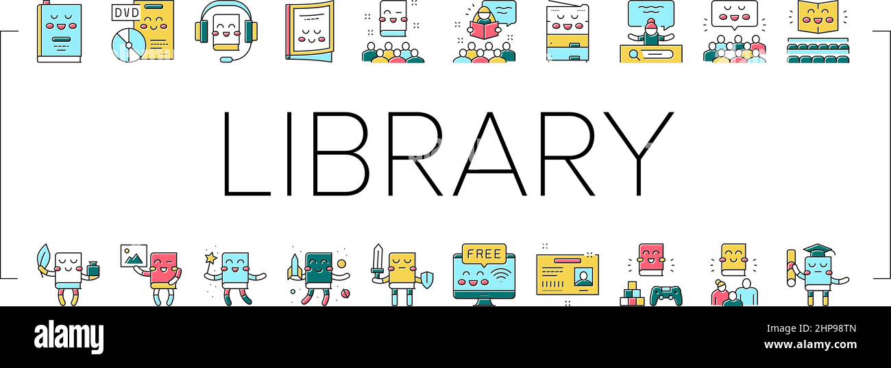 Children Library Read Collection Icons Set Vector Stock Vector Image ...