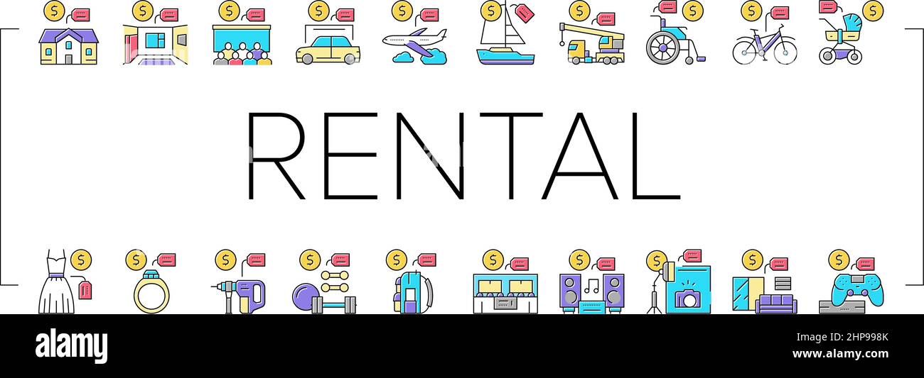 Rental Service Business Collection Icons Set Vector Stock Vector Image ...