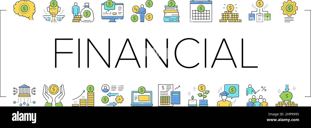Financial Education Collection Icons Set Vector Stock Vector Image ...