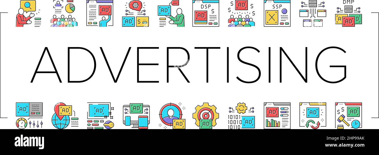 Programmatic Advertising Service Icons Set Vector Stock Vector Image ...