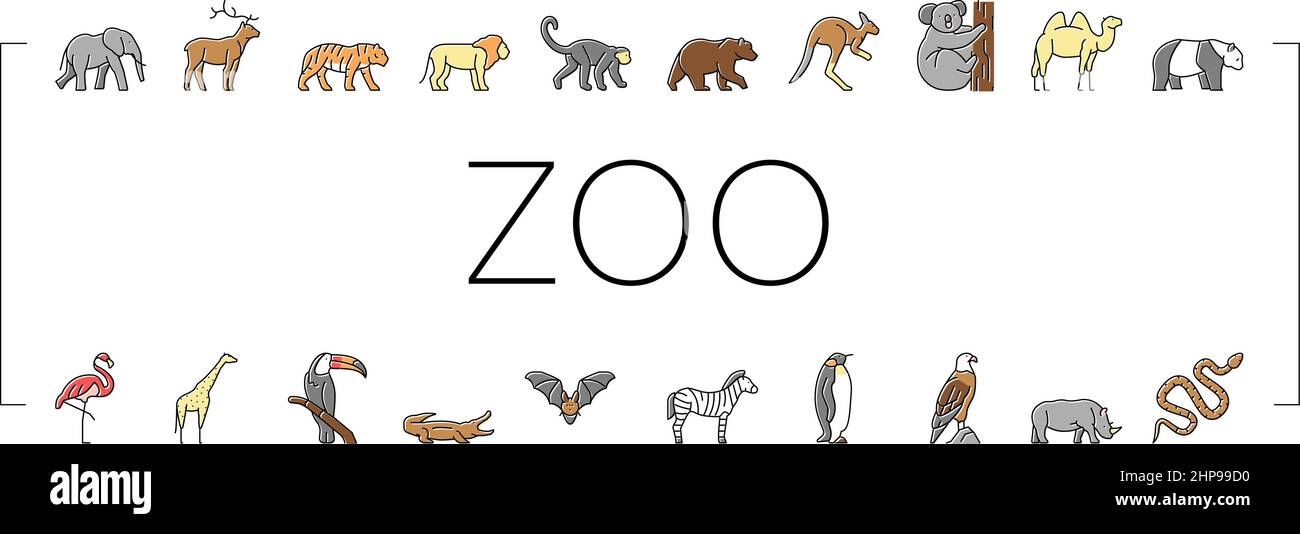 Zoo Animals, Birds And Snakes Icons Set Vector Stock Vector Image & Art ...