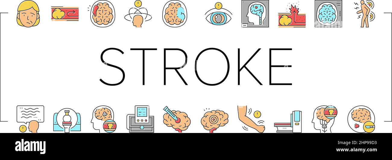 Stroke Health Problem Collection Icons Set Vector Stock Vector Image ...