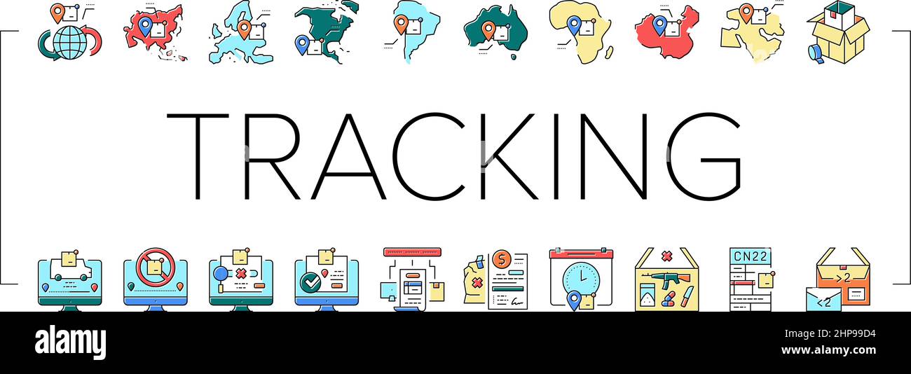 Shipment Tracking International Icons Set Vector Stock Vector Image ...