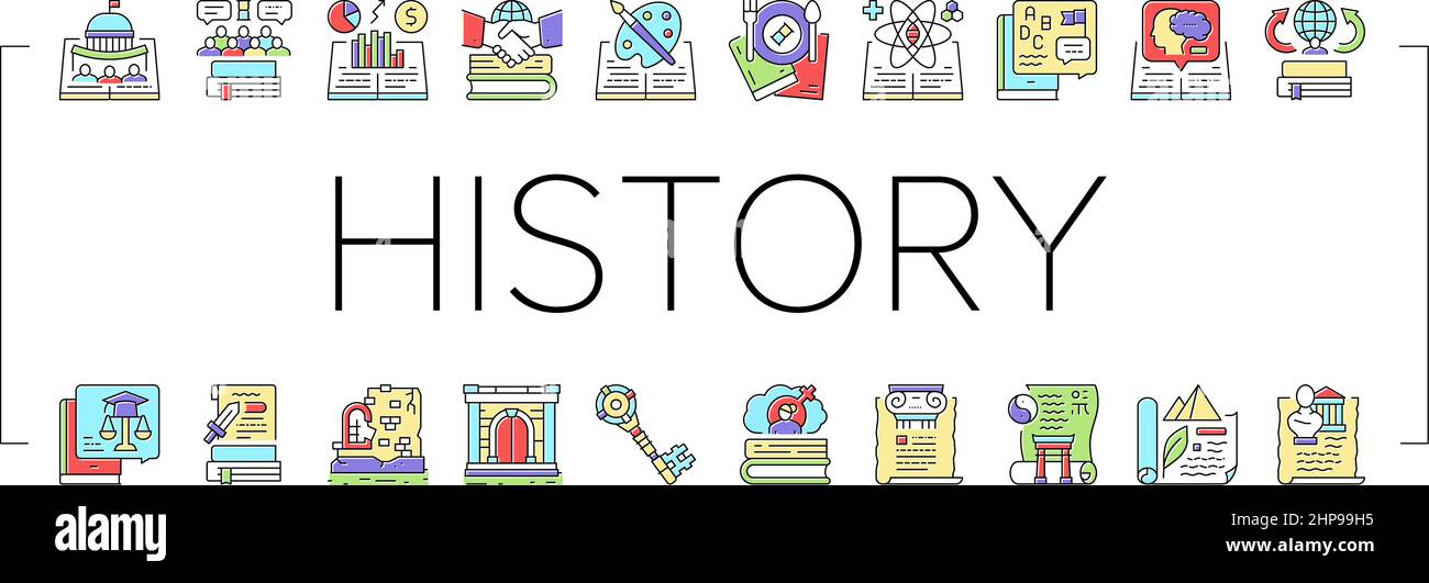 History Learn Educational Lesson Icons Set Vector Stock Vector Image ...