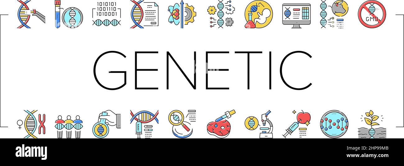 Genetic Engineering Collection Icons Set Vector Illustration Stock ...