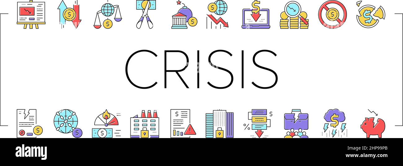 World Financial Crisis Collection Icons Set Vector Stock Vector Image ...