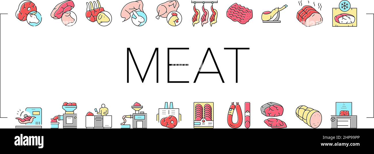 Meat Factory Product Collection Icons Set Vector Stock Vector Image ...