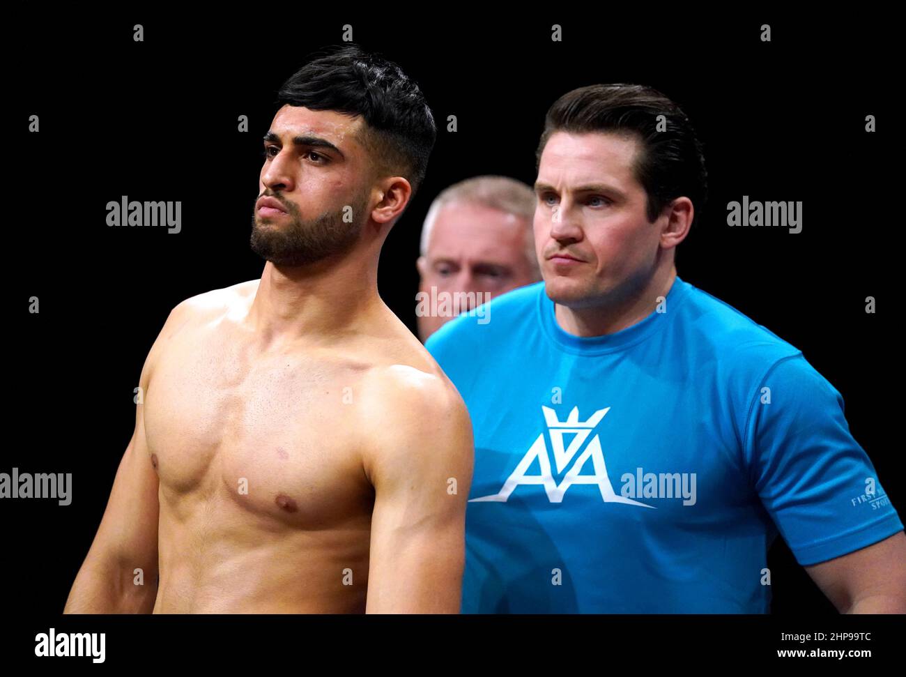 Adam Azim (left) and trainer Shane McGuigan during his Super ...