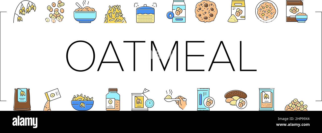 Oatmeal Nutrition Collection Icons Set Vector Stock Vector Image & Art ...