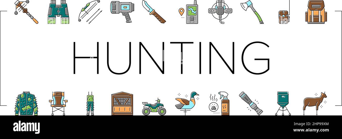 Hunting Shop Selling Collection Icons Set Vector Stock Vector Image ...