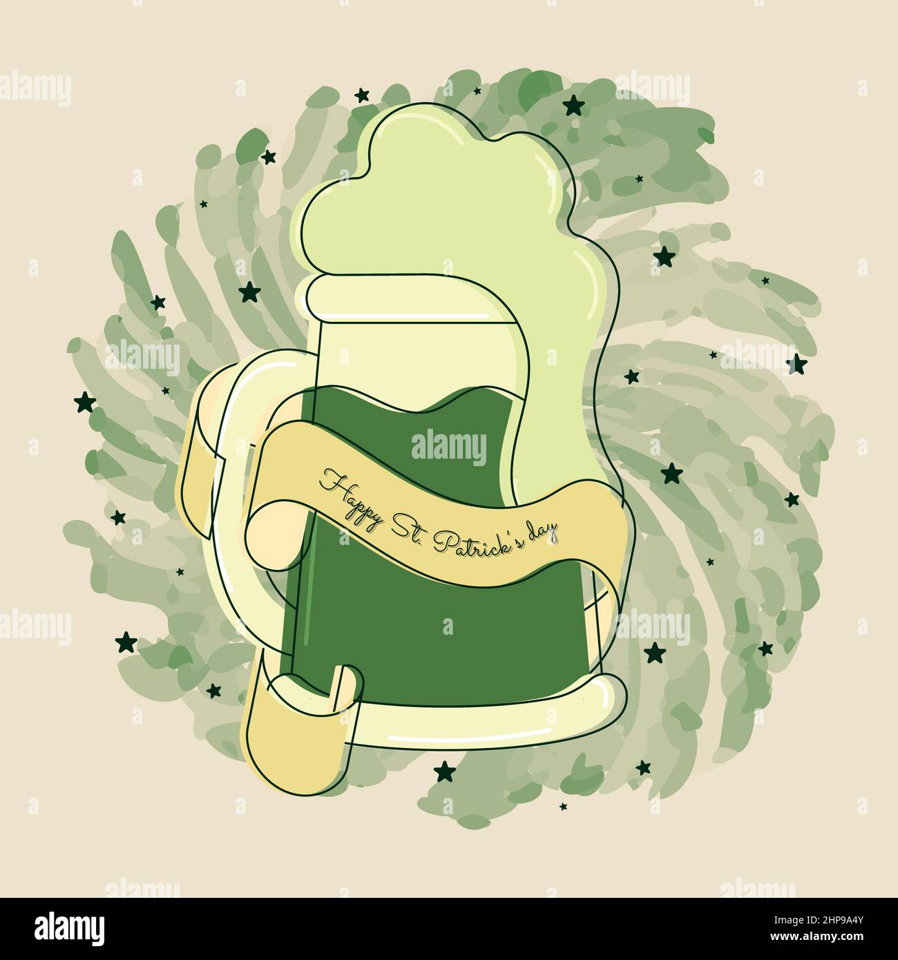 Happy St Patricks day card Green beer glass and ribbon with text Vector ...