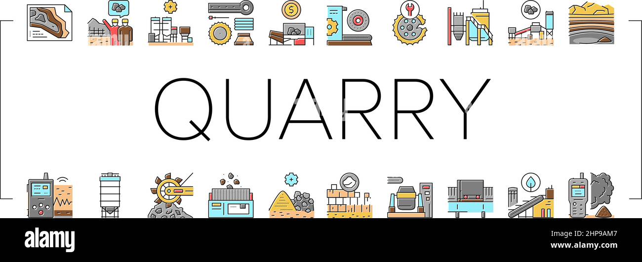 Quarry Mining Industrial Process Icons Set Vector Stock Vector Image ...