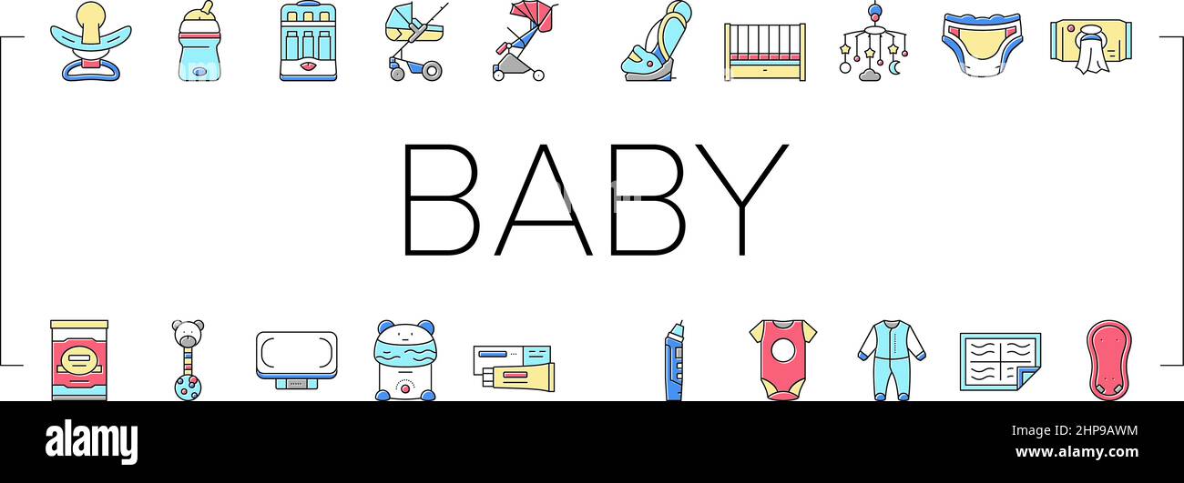 Baby Shop Selling Tool Collection Icons Set Vector Stock Vector Image ...