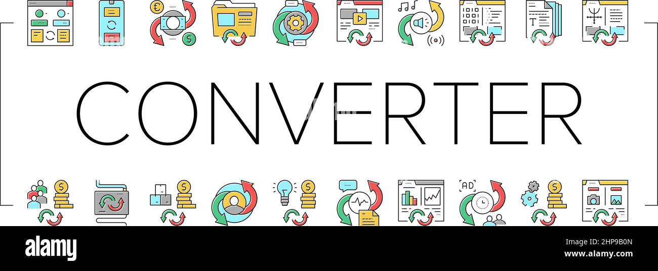 Converter Application Collection Icons Set Vector Stock Vector Image ...