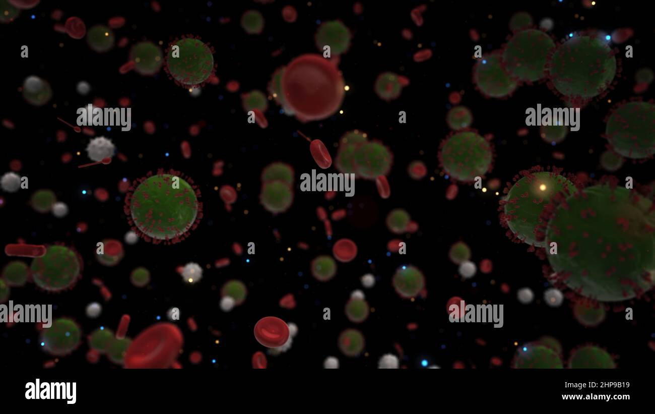 Abstract medical background with 3D flu COVID 19 virus cells under the ...