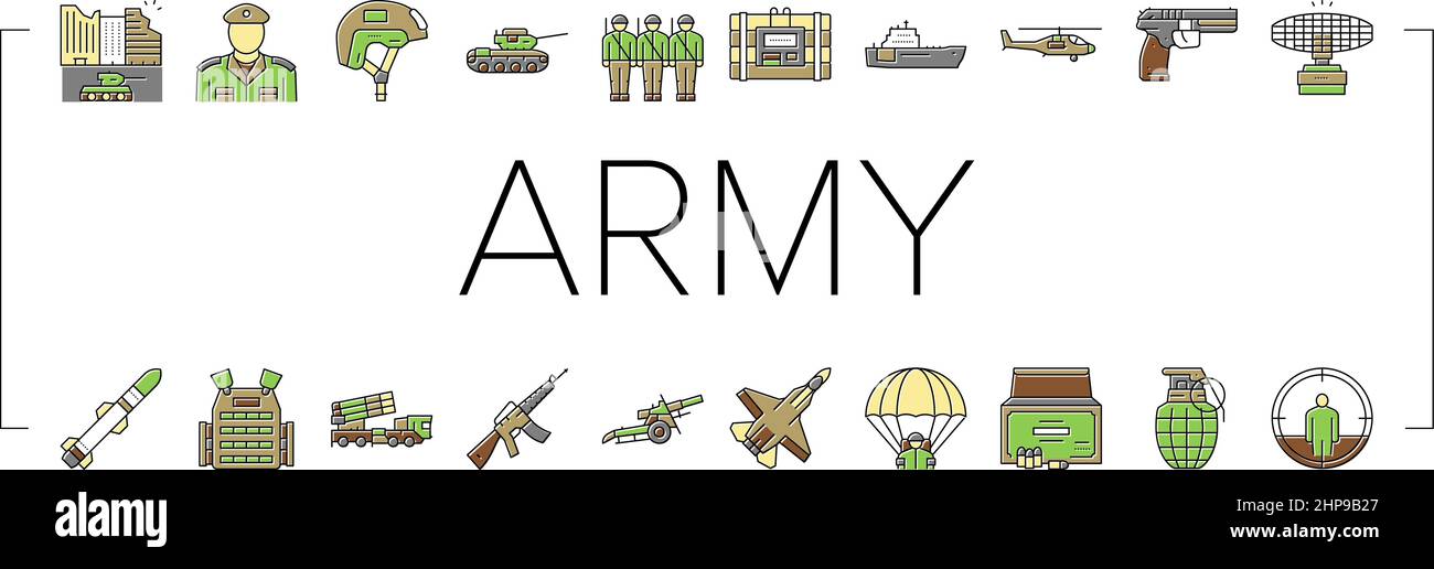 Army Soldier And War Technics Icons Set Vector Stock Vector Image & Art ...