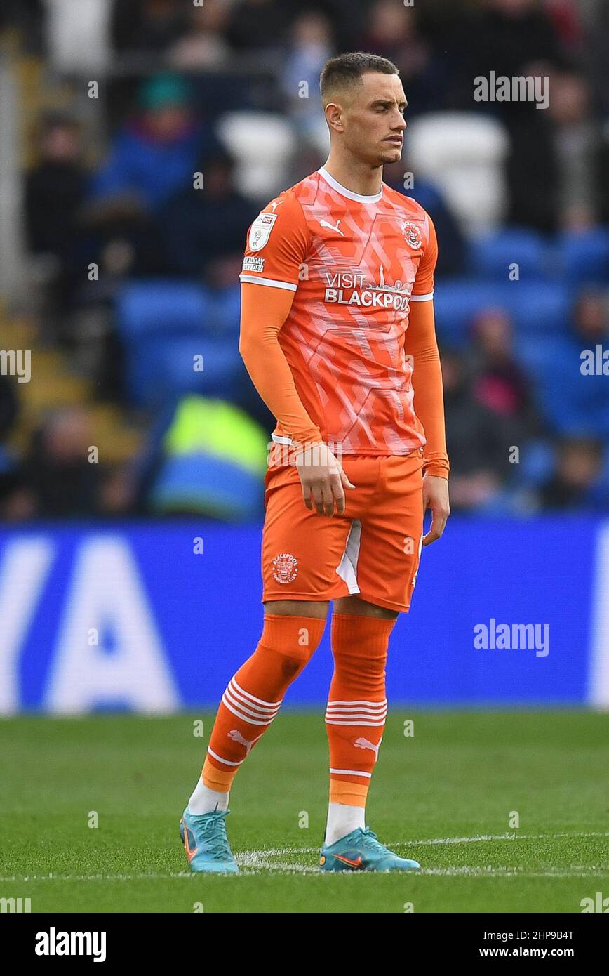 Cardiff, UK. 19th Feb, 2022. Jerry Yates #9 of Blackpool during the ...