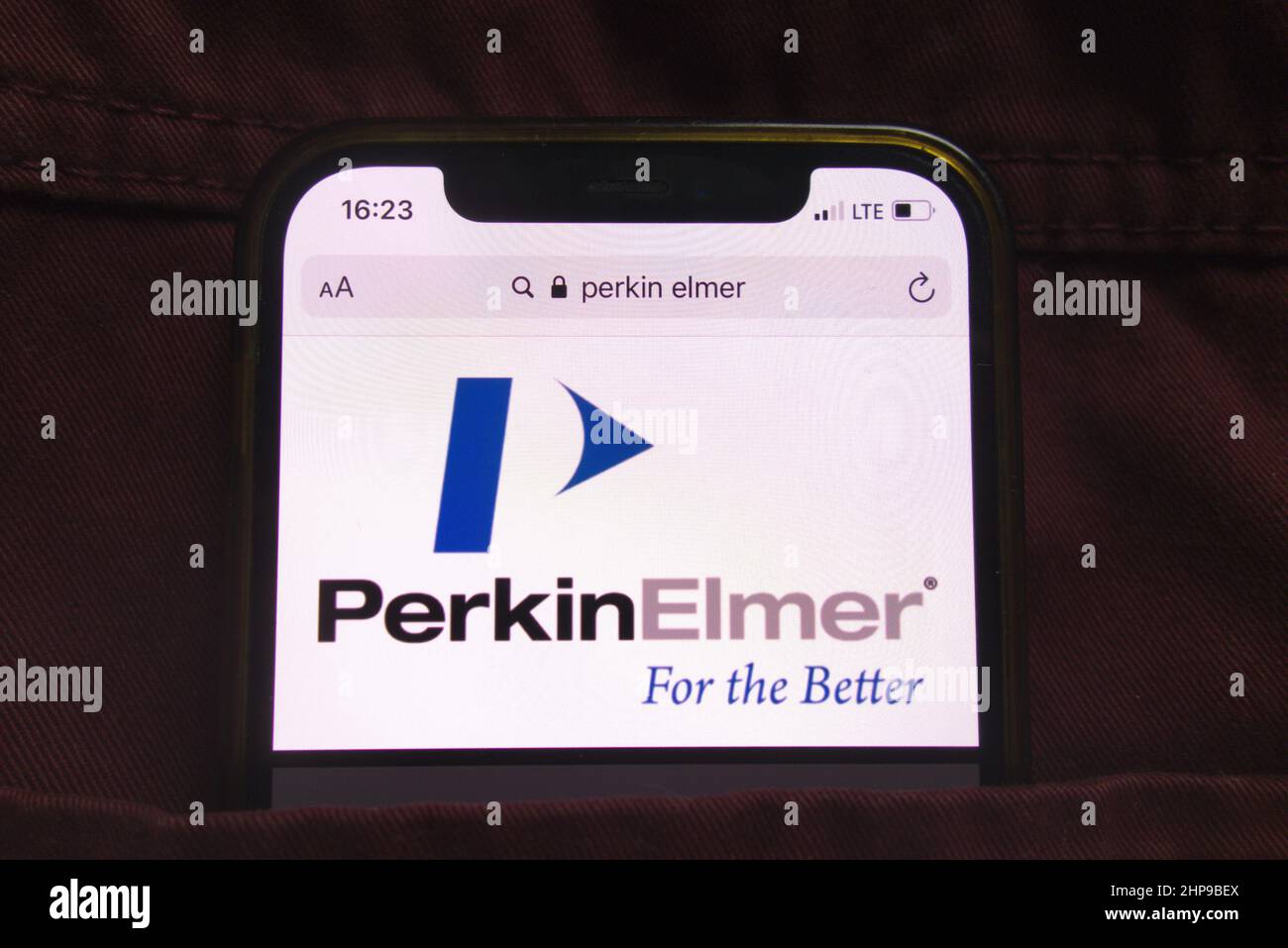 KONSKIE, POLAND - February 18, 2022: PerkinElmer company logo displayed ...