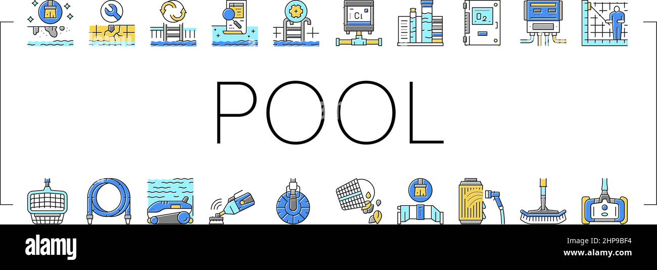 Pool Cleaning Service Collection Icons Set Vector Stock Vector Image ...
