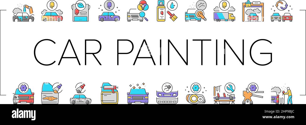 Car Painting Service Collection Icons Set Vector Stock Vector Image ...