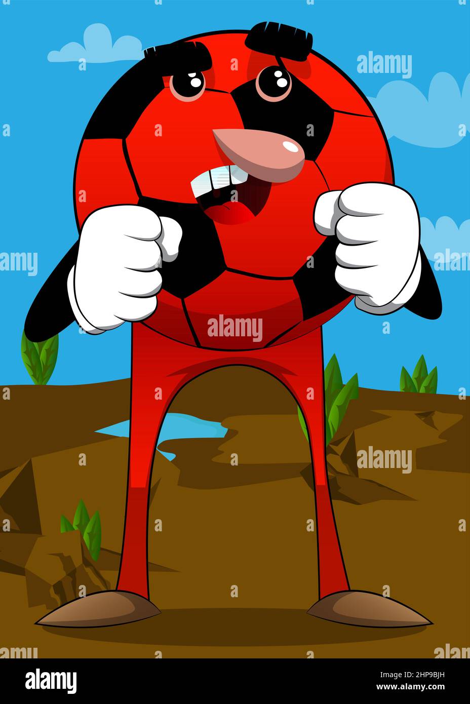 Soccer ball holding his fists in front of him ready to fight ...