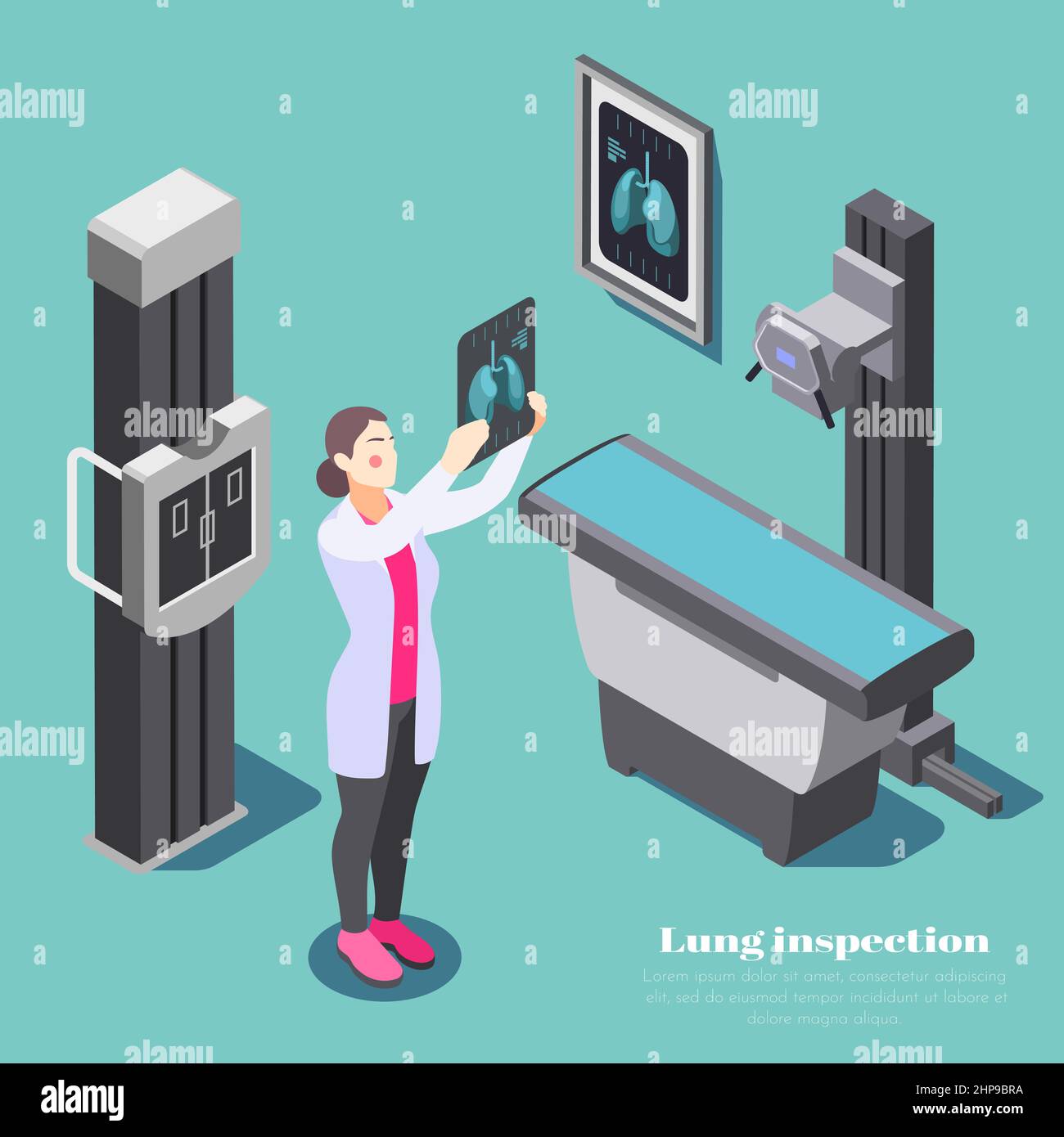 Lung Inspection Composition With Xray Examining Symbols Isometric ...