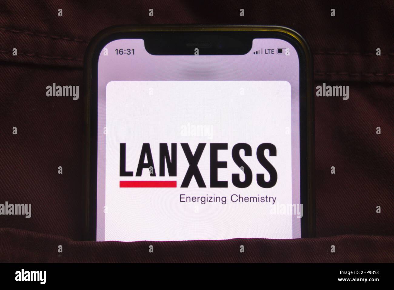 KONSKIE, POLAND - February 18, 2022: Lanxess company logo displayed on ...