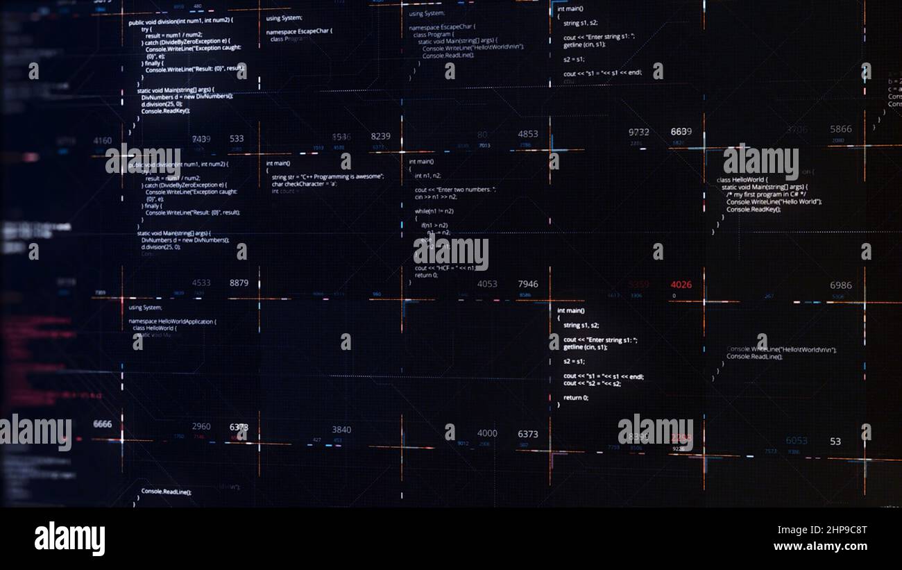 Hacker Attack Detected On Black Screen Abstract Computer Screen With Hacking Programming Code