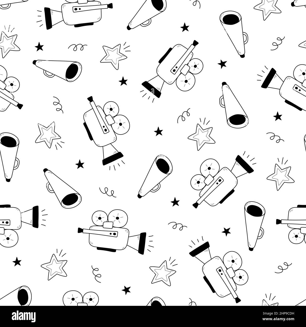 Movie, cinema vector pattern. Doodle hand drawn sketch style movie ...