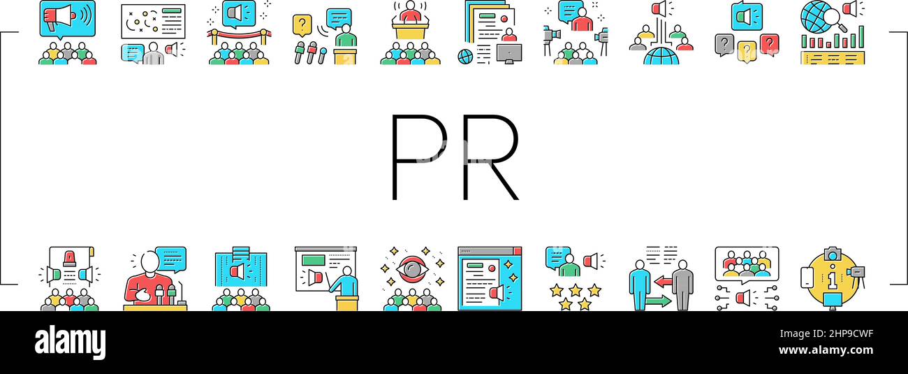 Pr Public Relations Collection Icons Set Vector Stock Vector Image ...