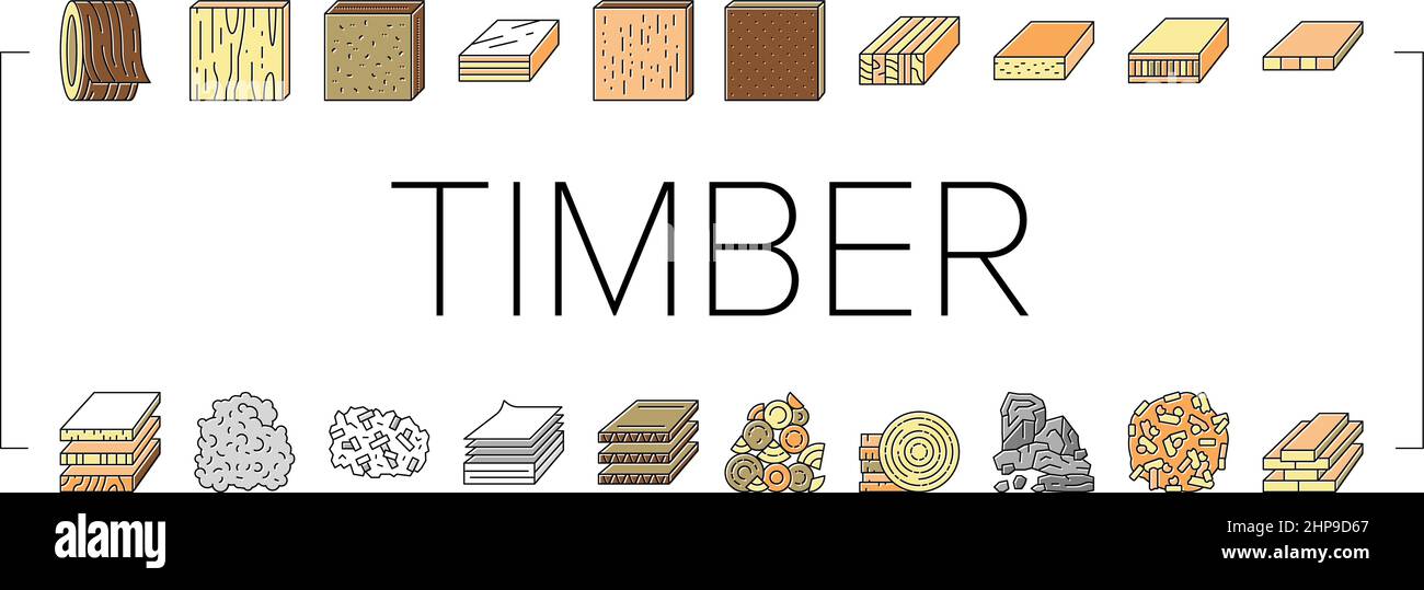 Timber Wood Industrial Production Icons Set Vector Stock Vector Image ...