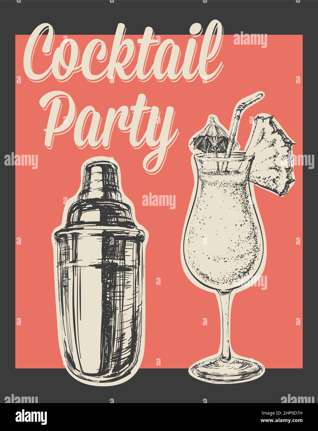 Cocktail Party Invitation Poster Vector Illustration Cocktail Party ...