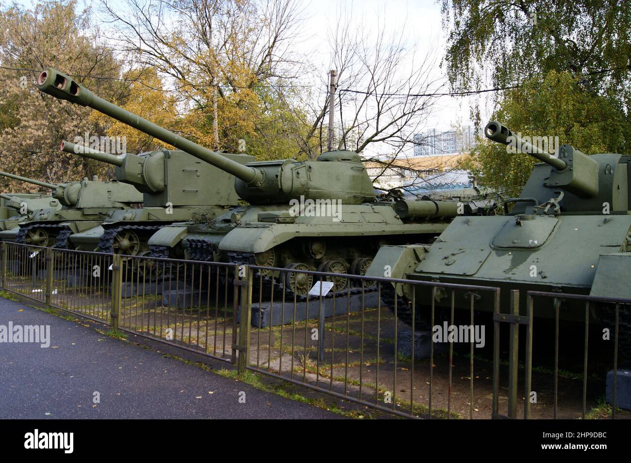 Row of tanks in the open-air exposition at the Central Armed Forces ...