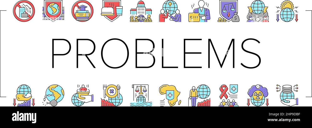 Social Public Problems Worldwide Icons Set Vector Stock Vector Image ...