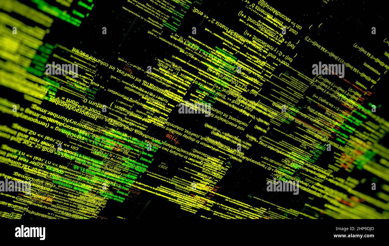 Abstract green horizontal lines of flowing data. Symbols changing fast ...