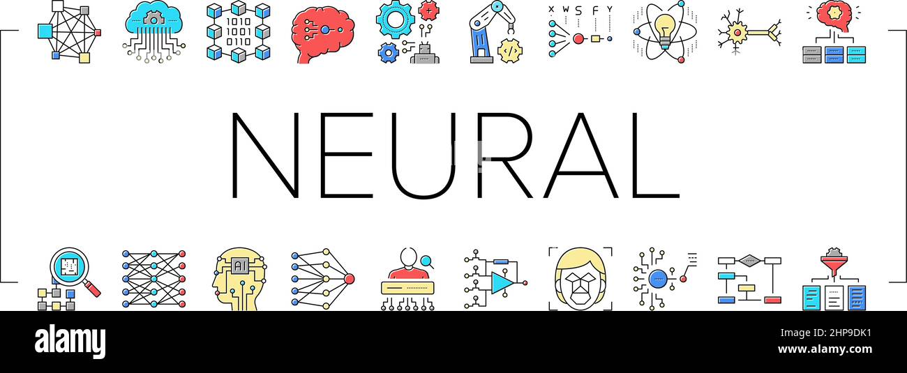 Neural Network And Ai Collection Icons Set Vector Stock Vector Image ...