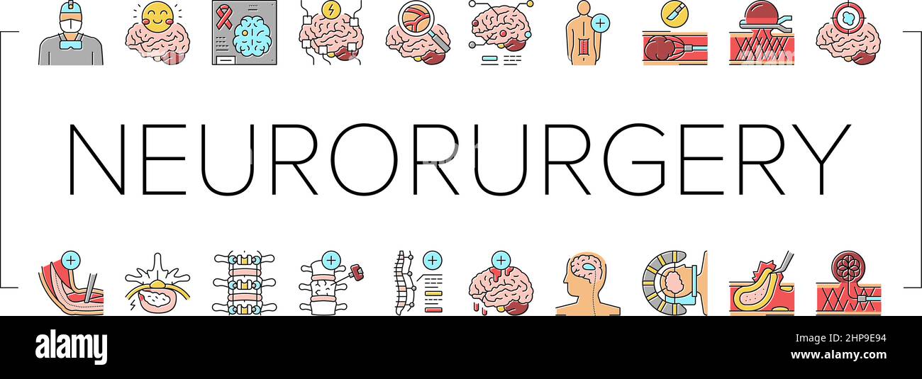 Neurosurgery Medical Treatment Icons Set Vector Stock Vector Image ...