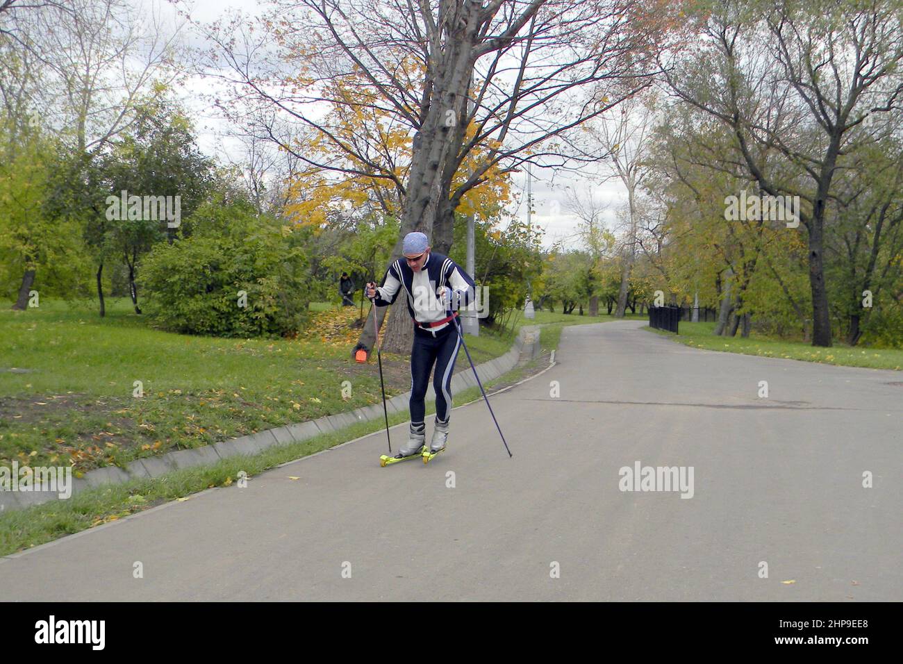 Roller-skier in the park at Kolomenskoye, Moscow, Russia Stock Photo ...