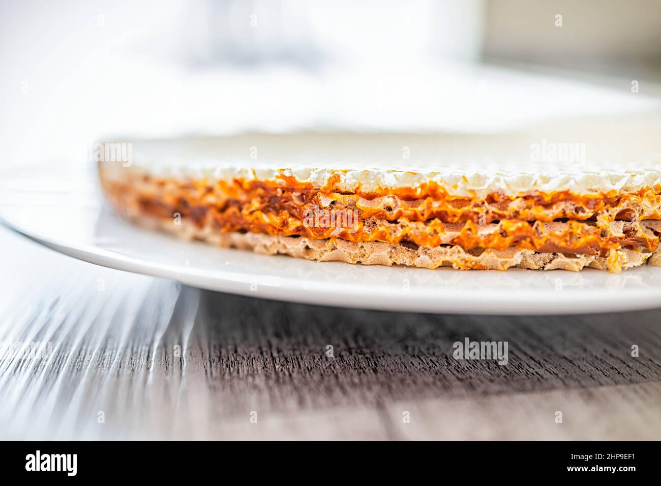 Wafer sheets with filling layers of condensed milk dulce de leche as ...
