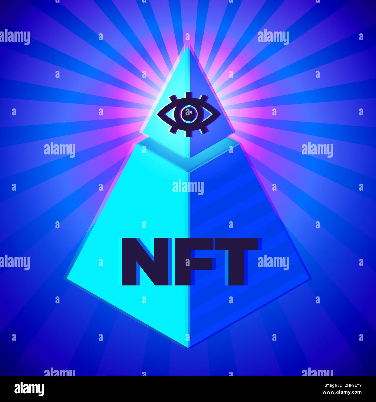 NFT sign with mystic pyramid and eye. Non-fungible token concept ...