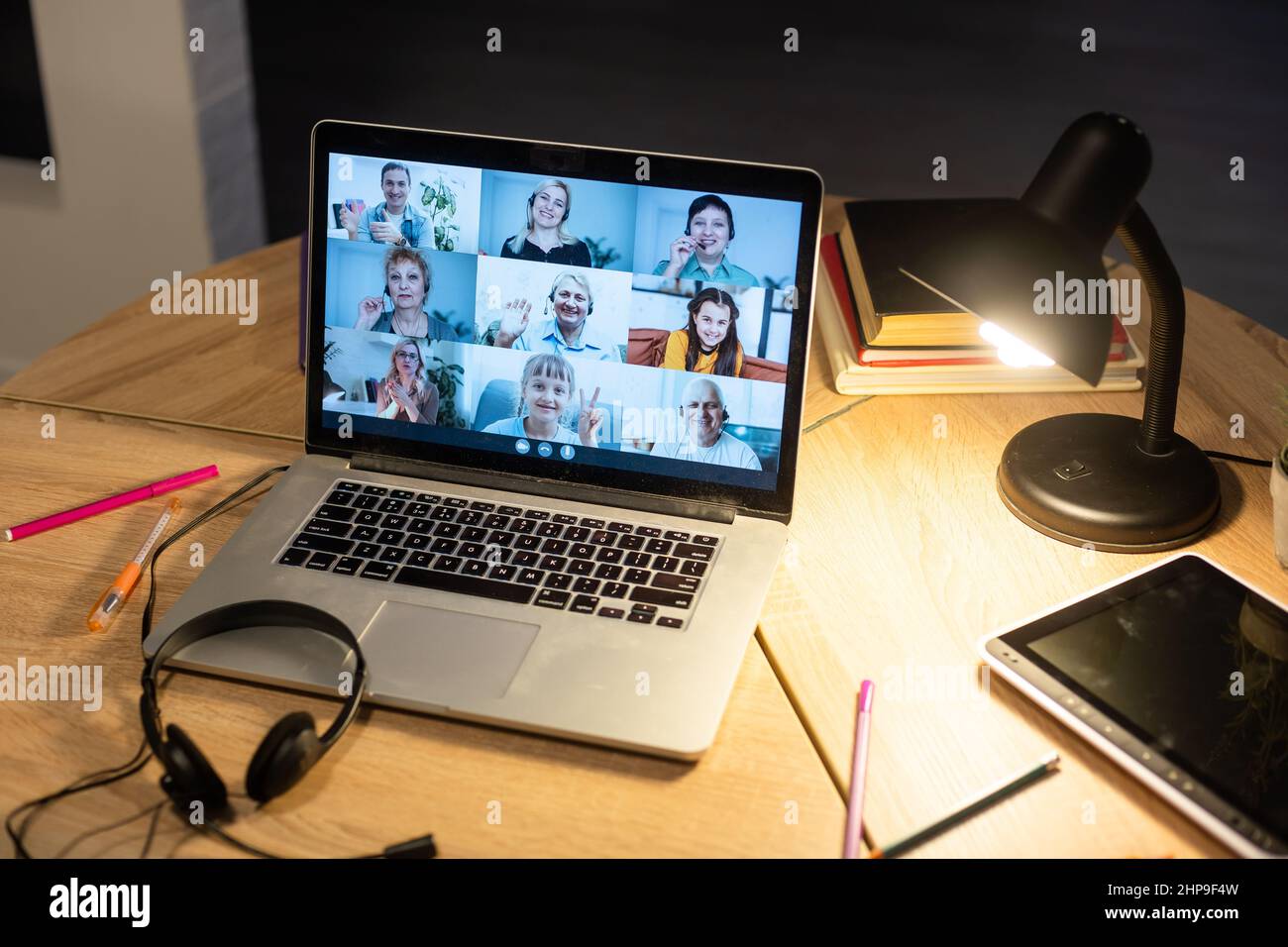 Virtual meeting online. Video conference by laptop. Online business ...