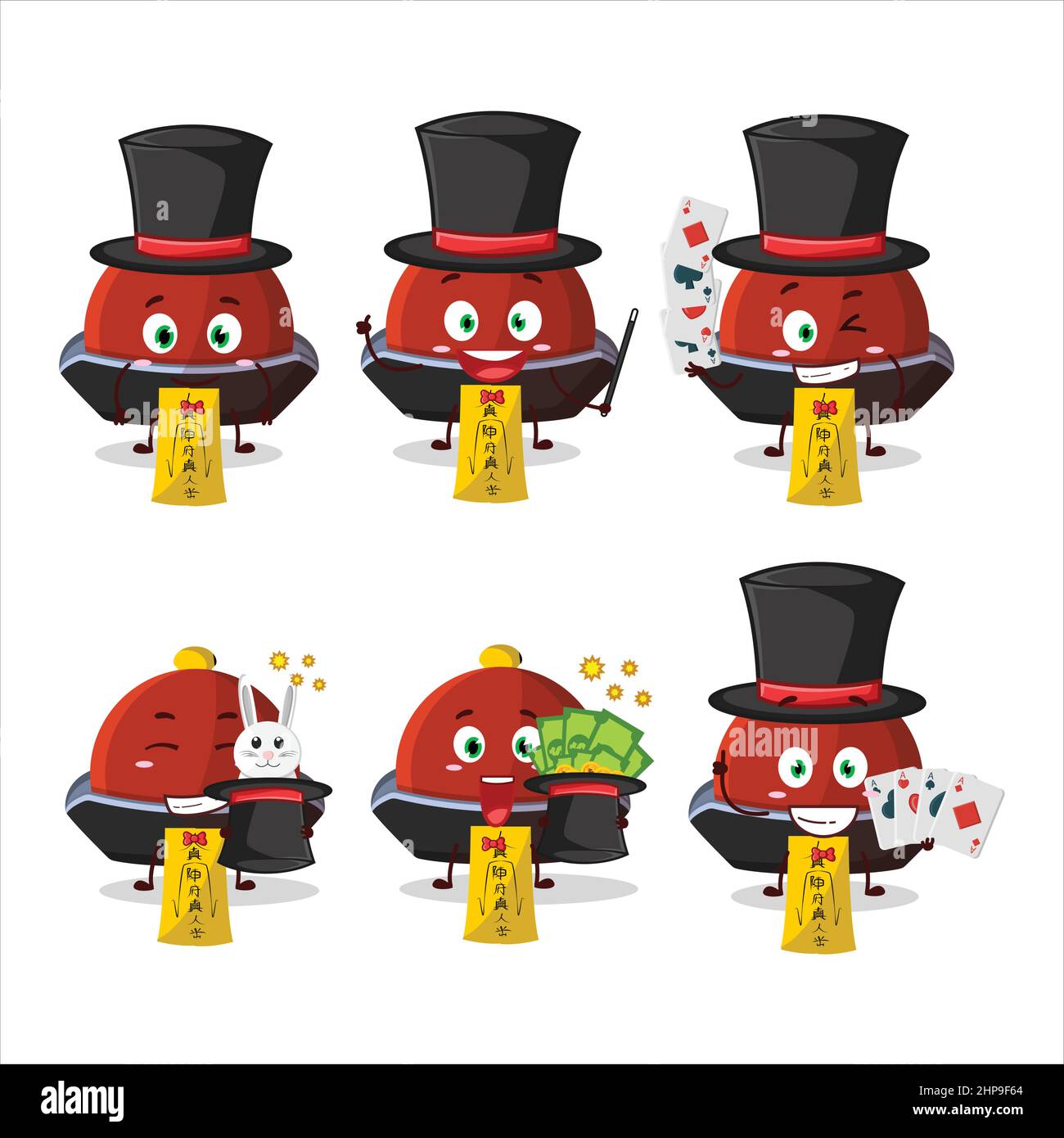 A red vampire hat Magician cartoon character perform on a stage. Vector ...