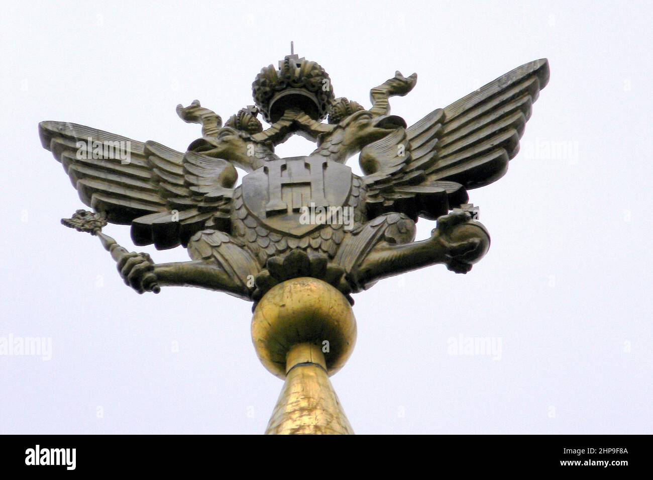 Imperial Russian crowned double-headed eagle topping the steeple of the ...