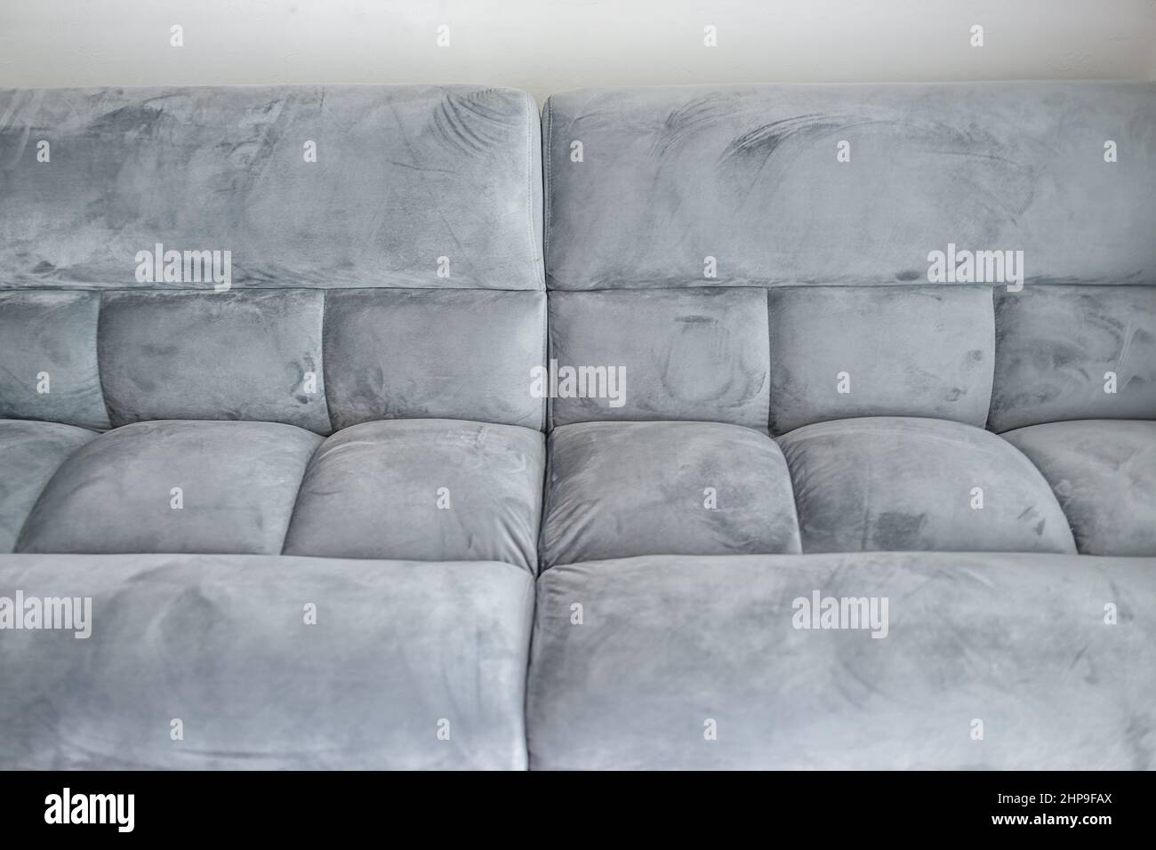 Living room interior with closeup abstract front view of futon couch ...