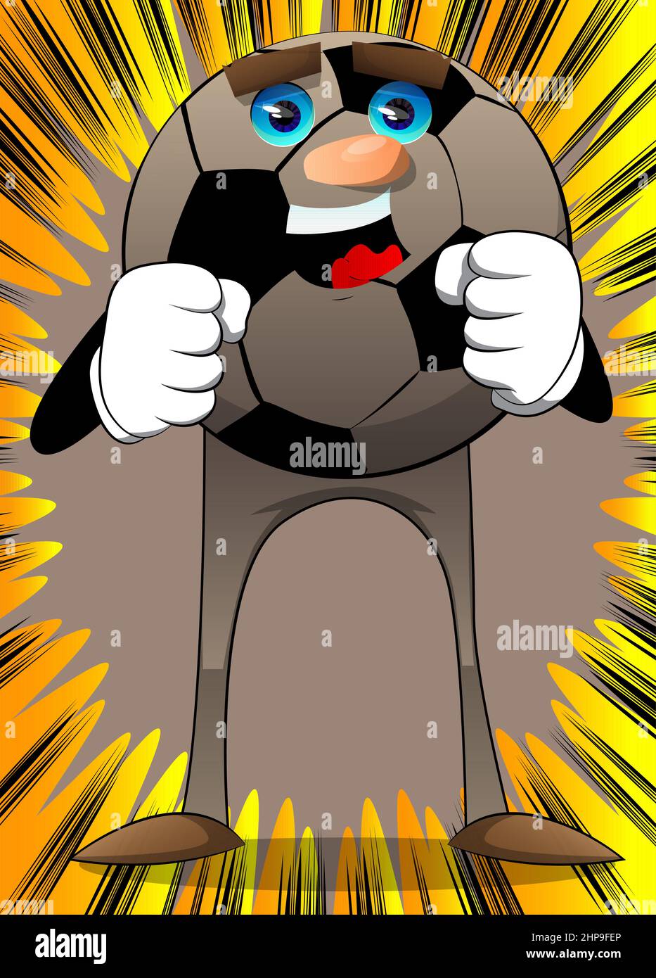 Soccer ball holding his fists in front of him ready to fight ...